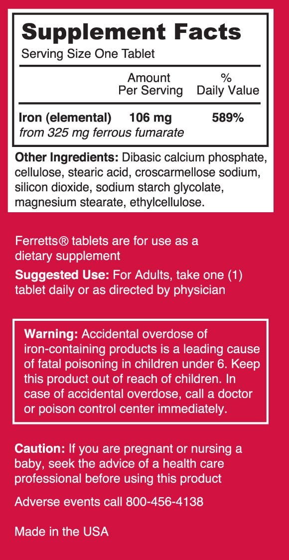 Pharmics – Ferretts Iron Supplement, High Potency 106 mg Elemental Iron ...