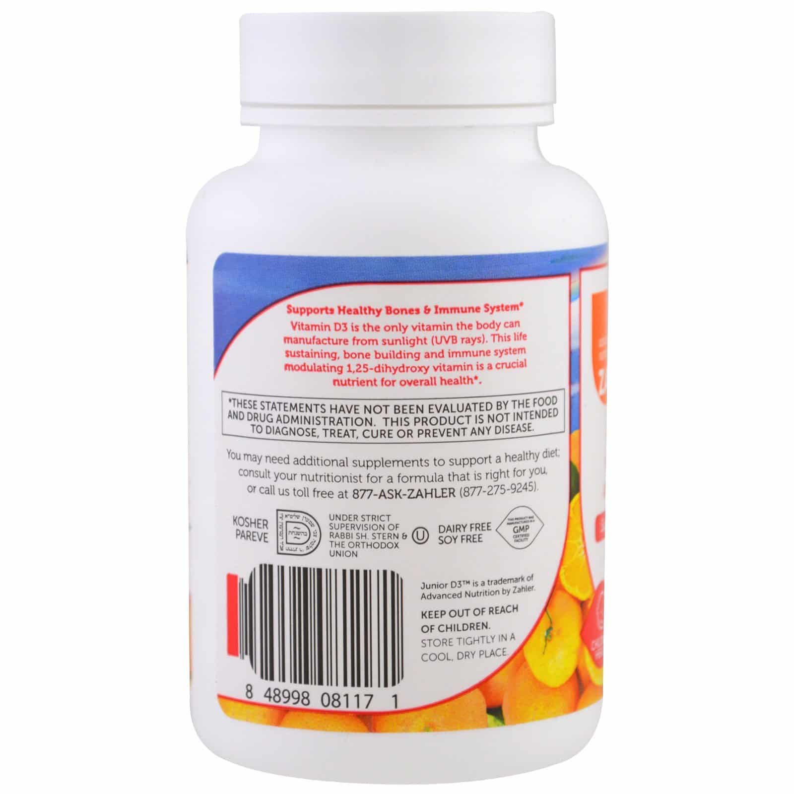 Zahler Junior D3 Vitamins 1000 IU – Chewable Vitamin D3 for Kids ...